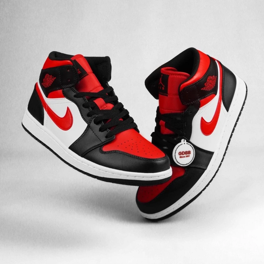 Sepatu Jordan 1 Mid Alternate Bred Toe Black White Red Authentic ...
